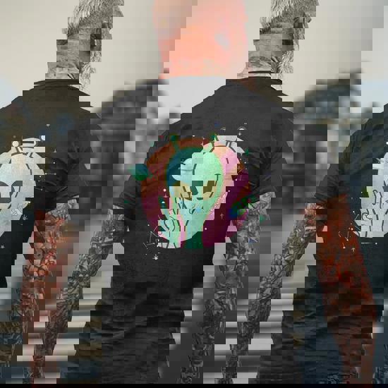 Alien Peace Tattoos Peace Sign Hand Planet Stars Ufo Cool Trippy Green