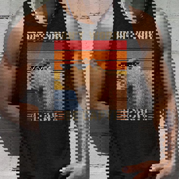 Vintage Sunset Dont Worry Be Capy Funny Capybara Unisex Tank Top | Mazezy