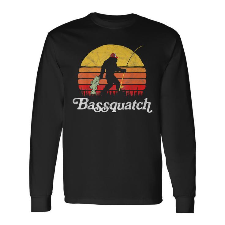 Bassquatch Bigfoot Fishing Outdoor Retro V2 Long Sleeve T-Shirt | Seseable