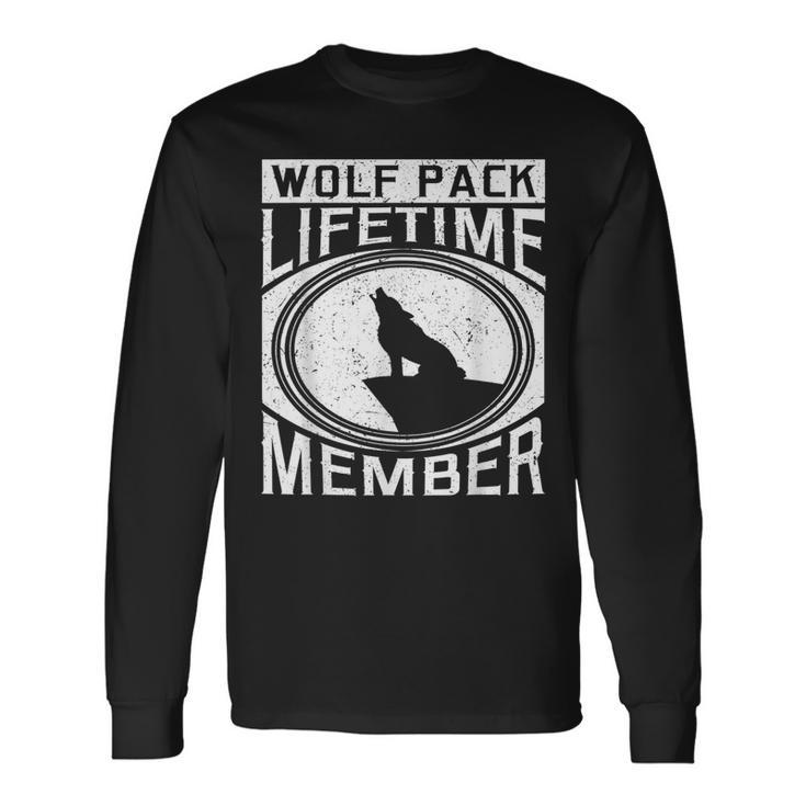 Distressed Howling Wolf Pack Lifetime Member Long Sleeve T-Shirt - Seseable
