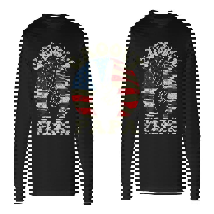 Groovy Papa 70S Aesthetic Usa Flag Groovy Dad Long Sleeve T-Shirt ...