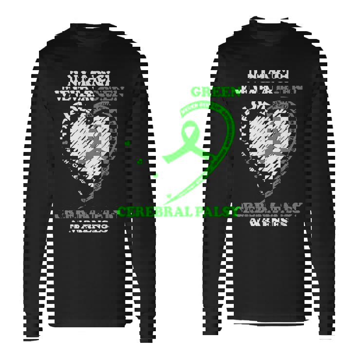 In March We Wear Green Cerebral Palsy Cp Awareness Month Men's Back Print T-shirt | Mazezy