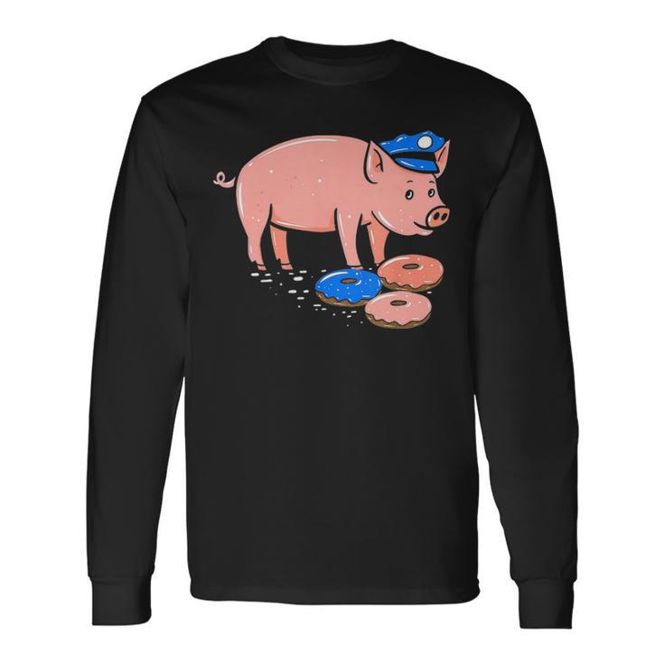 Pig Cop Police Officer Doughnut Long Sleeve T-Shirt - Seseable