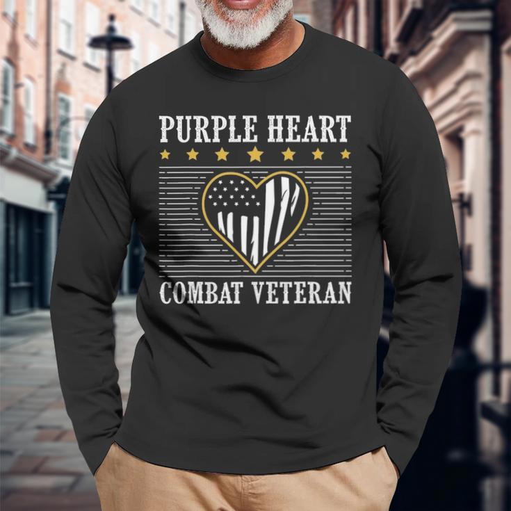 Purple Heart Combat Veteran Military Veteran Long Sleeve T-Shirt - Seseable