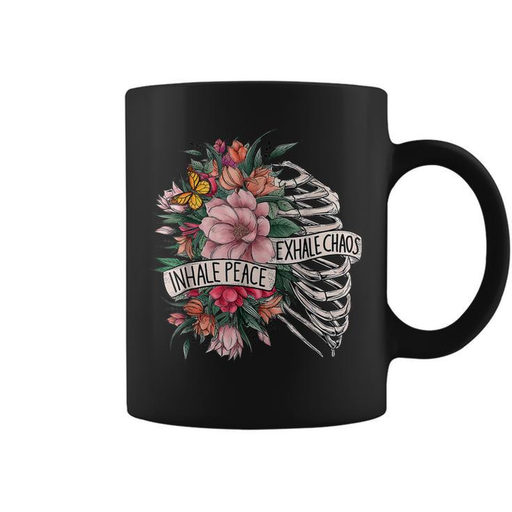 Skeleton Rib Cage Inhale Peace Exhale Chaos Mental Health Coffee Mug ...