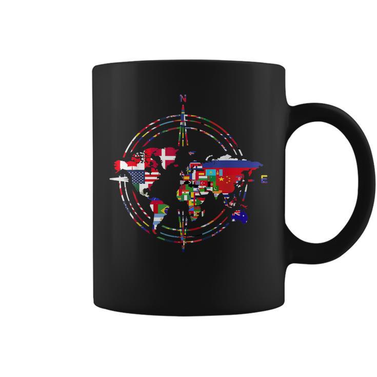 Traveler Country Flags Compass Globe Traveling World Map Coffee Mug ...