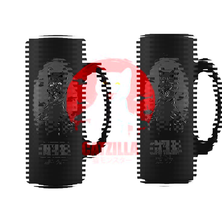 Vintage Catzilla Japanese Sunset Style Cat Kitten Lover Coffee Mug | Mazezy