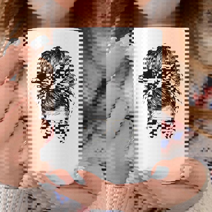 Black And White Cow Mom Life Wife Bun Hair Sunglasses Coffee Mug | Mazezy