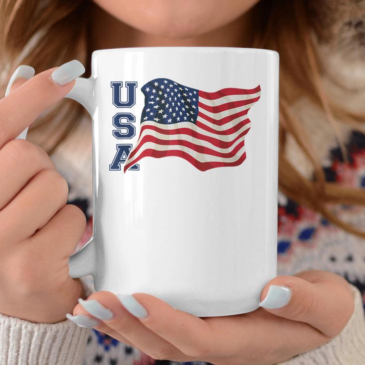Usa Patriotic Waving American Flag Design Coffee Mug | Mazezy