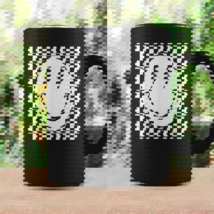 Checkered Smiling Happy Face Smile Hippie 70S Checkerboard Coffee Mug ...
