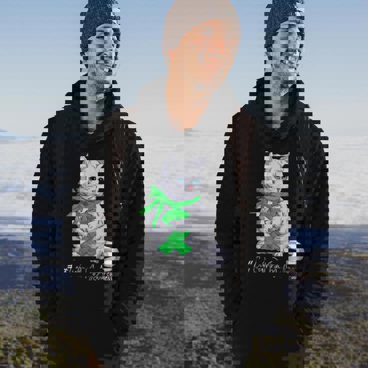 Cerebral Palsy Awareness Month Green Ribbon Cat Hoodie | Mazezy