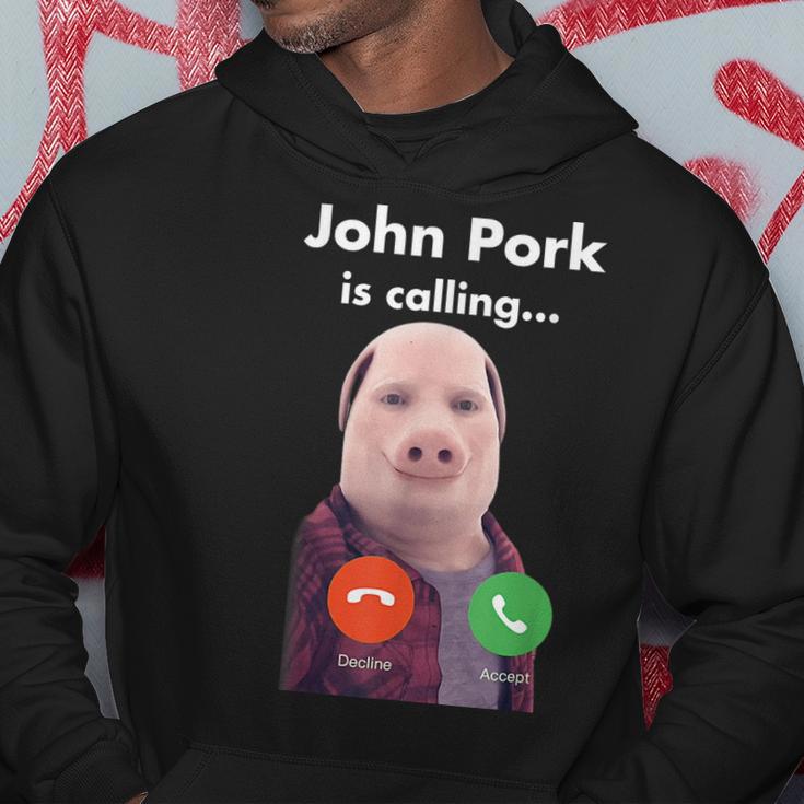 Mens Funny John Pork Is Calling Meme Answer Call Phone Hoodie | Mazezy