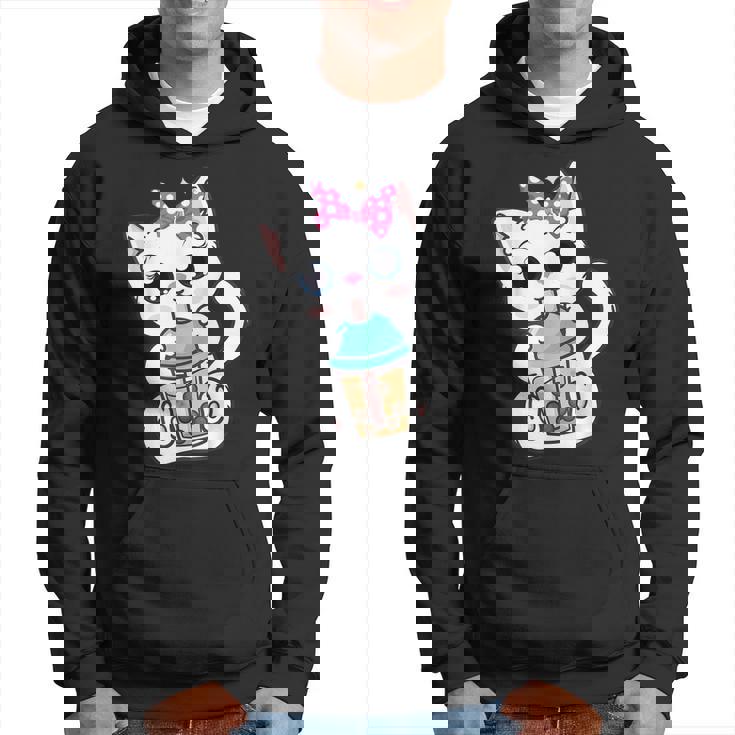 Boba Tea Cat Bubble Tea Cat Milk Tea Kawaii Anime Cat Hoodie - Seseable