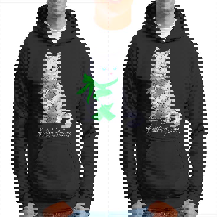 Cerebral Palsy Awareness Month Green Ribbon Cat Hoodie | Mazezy