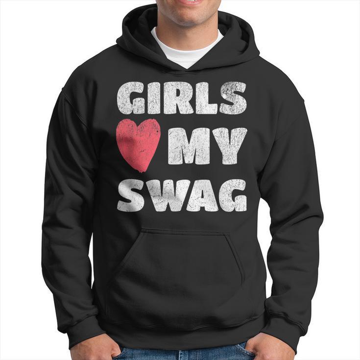 Girls Love My Swag Heart Funny Hip Hop Music Lover Retro Hoodie | Mazezy