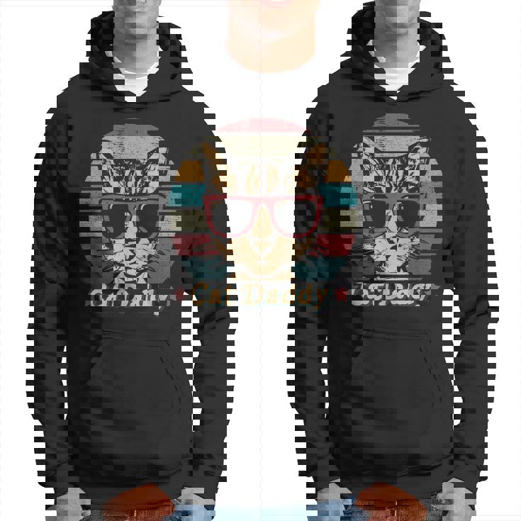 Mens 80S Cat Daddy Vintage Sun Funny Cat In Retro Sunglasses Dad Hoodie ...