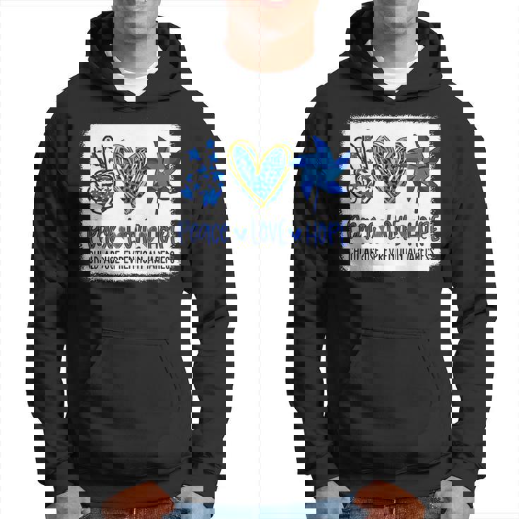 Peace Love Hope Pinwheel Blue Child Abuse Prevention Month Hoodie | Mazezy