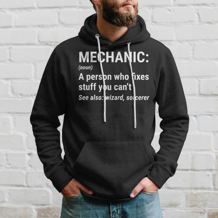 Funny Mechanic Noun Definition Wizard Gift Hoodie | Mazezy