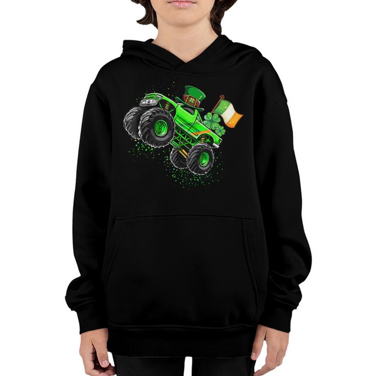 Monster Truck Leprechaun Shamrock St Patricks Day Boys Kids Youth Hoodie | Seseable