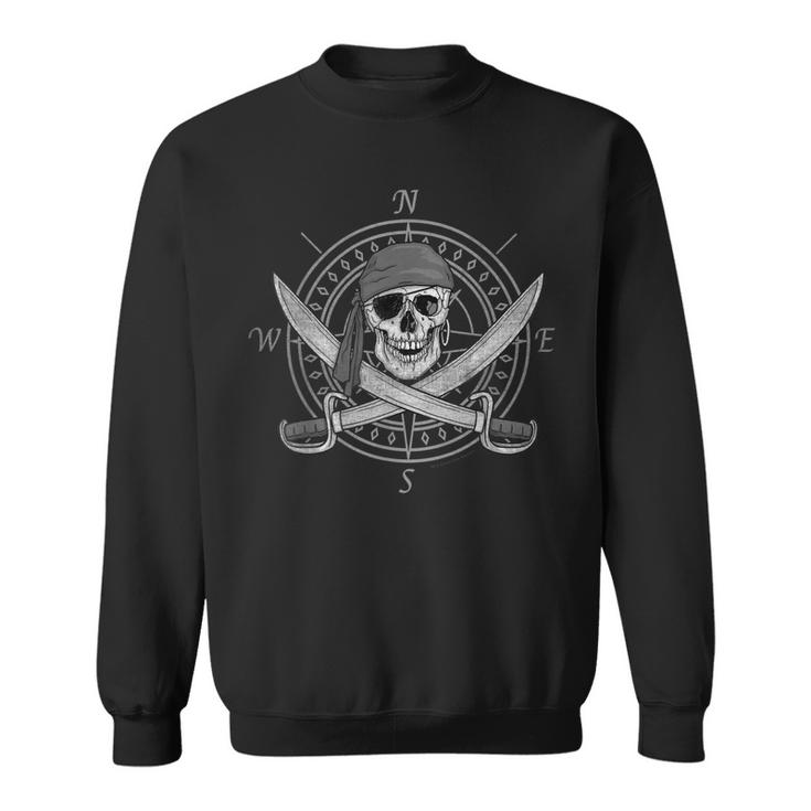 Jolly Roger Pirate Skull And Cutlasses Compass Distressed Sweatshirt ...