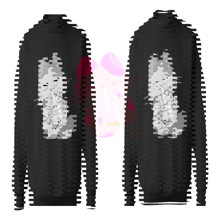 Cute Kawaii Cat Boba Bubble Milk Tea Anime Neko Kitten Sweatshirt ...