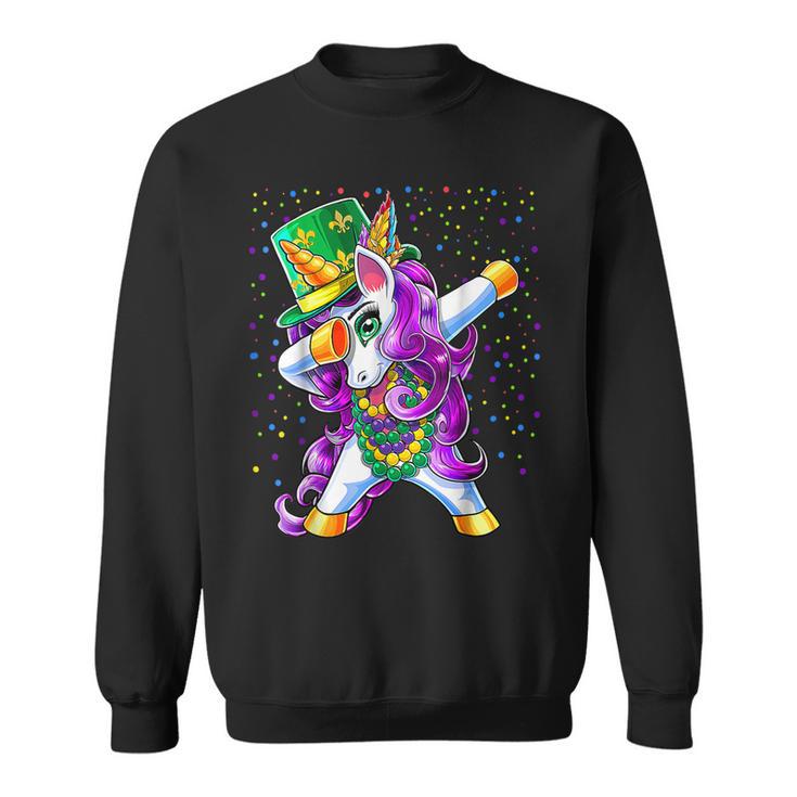 Mardi Gras Dabbing Unicorn Jester Hat Bead Costume Dab Cool Sweatshirt ...