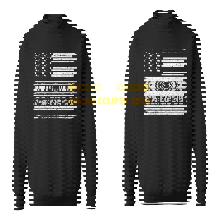 Total Solar Eclipse 2024 Totality Phases Us American Flag Sweatshirt | Mazezy