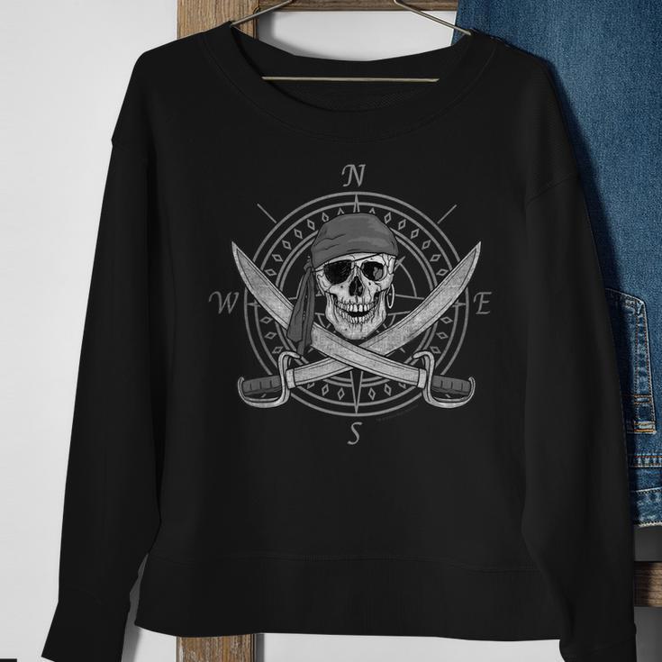 Jolly Roger Pirate Skull And Cutlasses Compass Distressed Sweatshirt ...