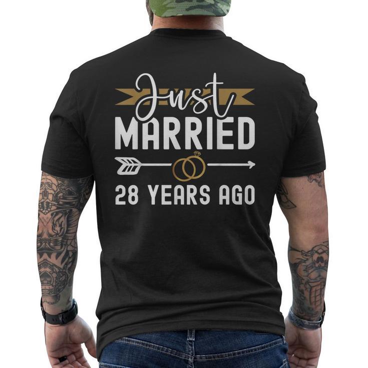 Just Married 28 Years Ago 28Th Wedding Anniversary Mens Back Print T ...