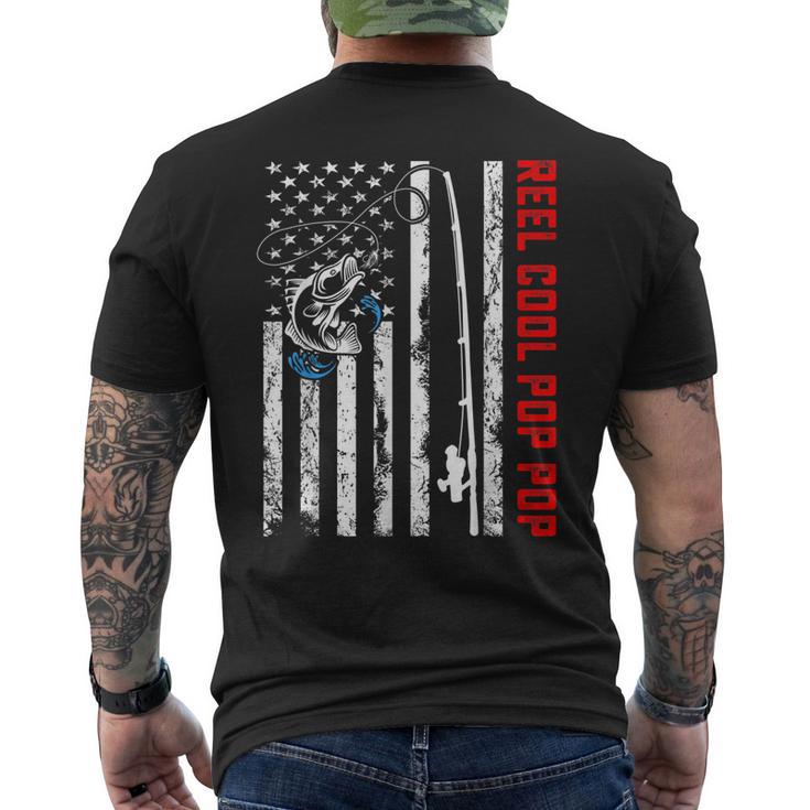 Reel Cool Pop Pop Shirt American Flag Fishing Birthday Men's Back Print ...