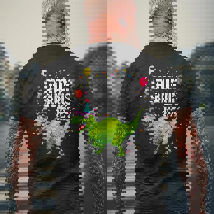 Father Day Daddysaurus T Rex Dinosaur Daddy Family Matching Men's Back Print T-shirt | Mazezy