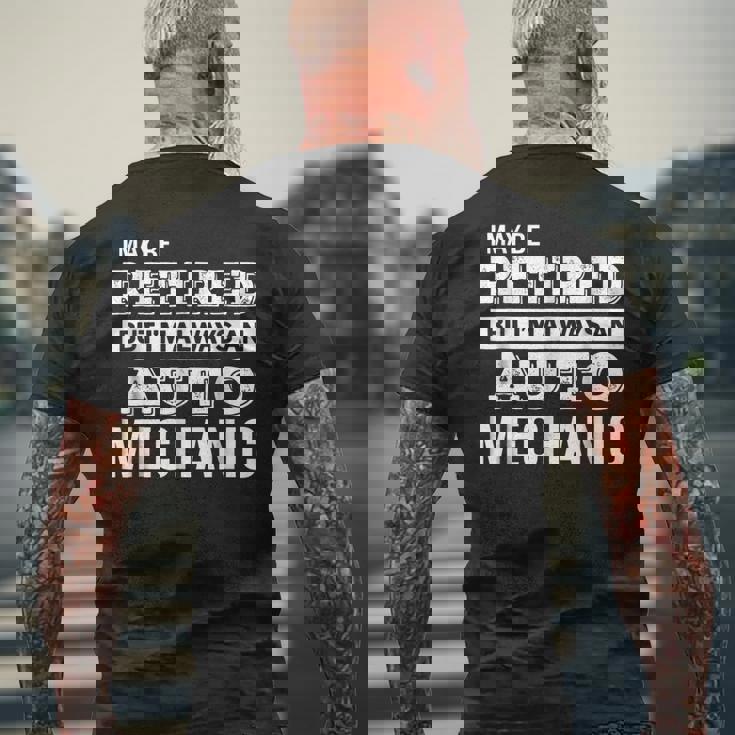 Retired Auto Mechanic Funny Retirement Gift Mens Back Print T-shirt ...