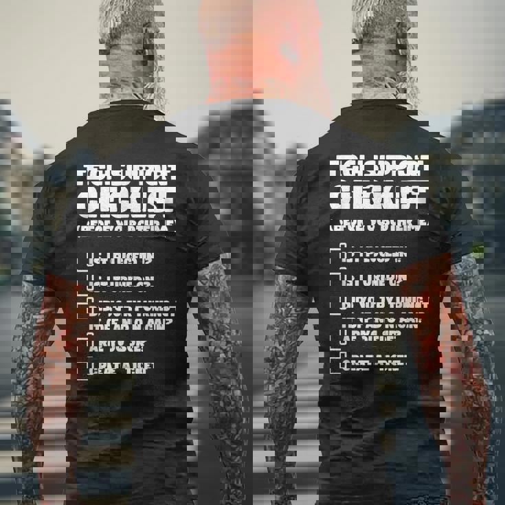 Tech Support Checklist Funny Tech Support Gift Mens Back Print T-shirt ...