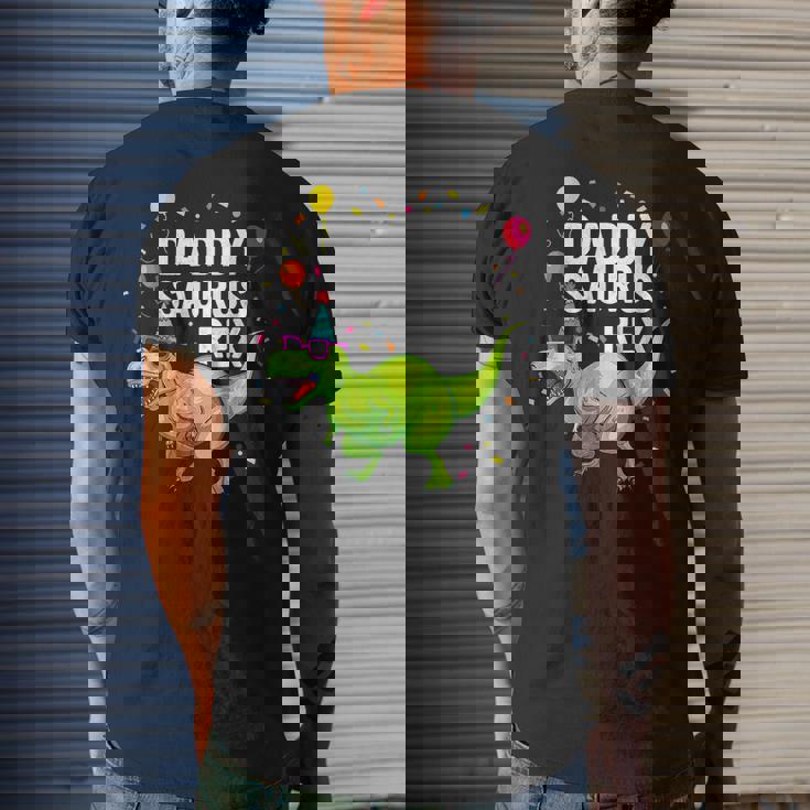 Father Day Daddysaurus T Rex Dinosaur Daddy Family Matching Men's Back Print T-shirt | Mazezy