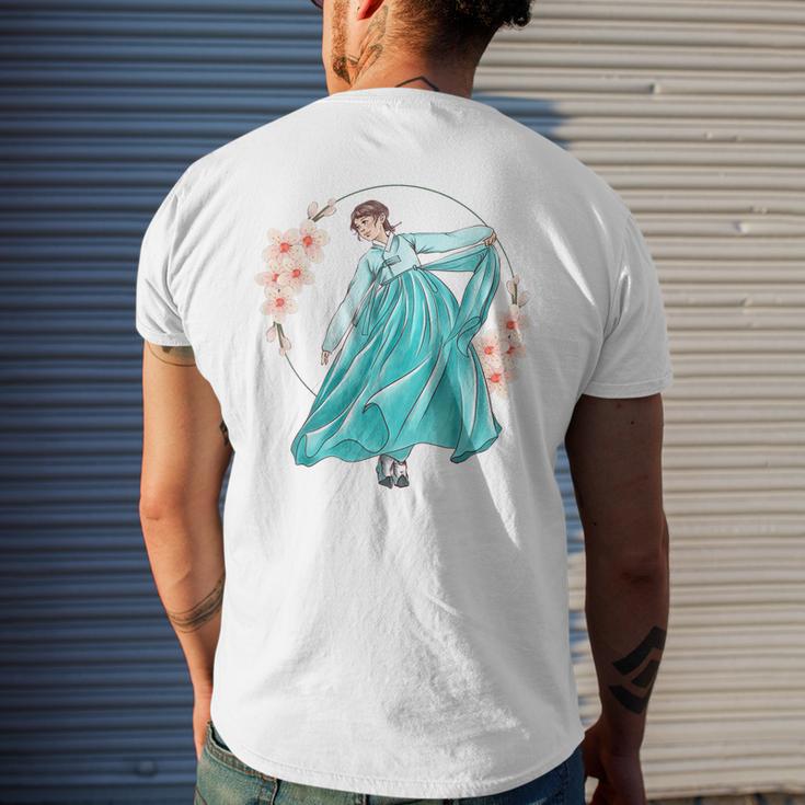 Girl Wearing Traditional Korean Hanbok Men's Back Print T-shirt | Mazezy