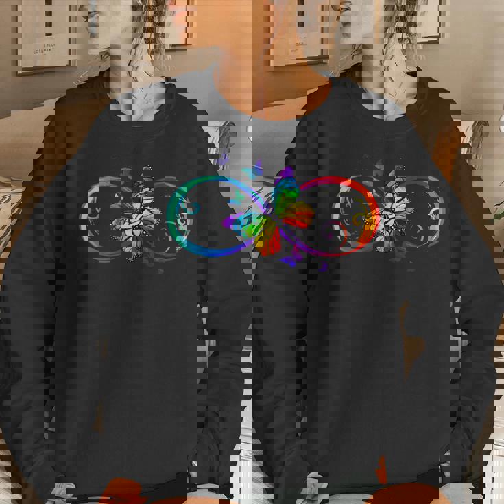 Butterfly Rainbow Infinity Symbol Sign Women Sweatshirt | Mazezy