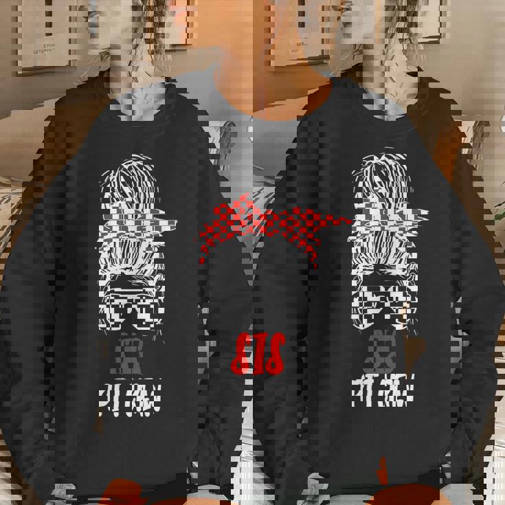 Sis Pit Crew Messy Bun Race Track Car Racing Flag Womens Women ...