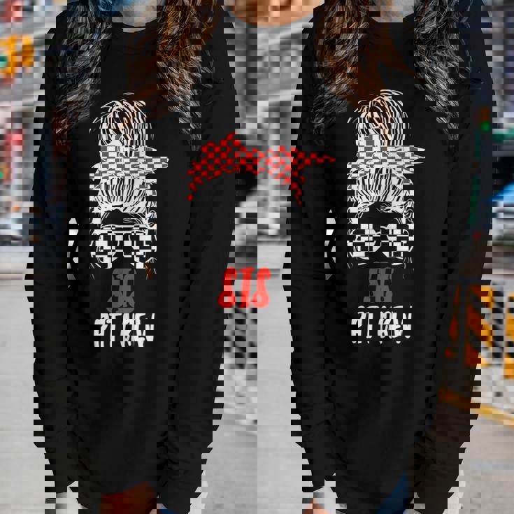 Sis Pit Crew Messy Bun Race Track Car Racing Flag Womens Women Long ...