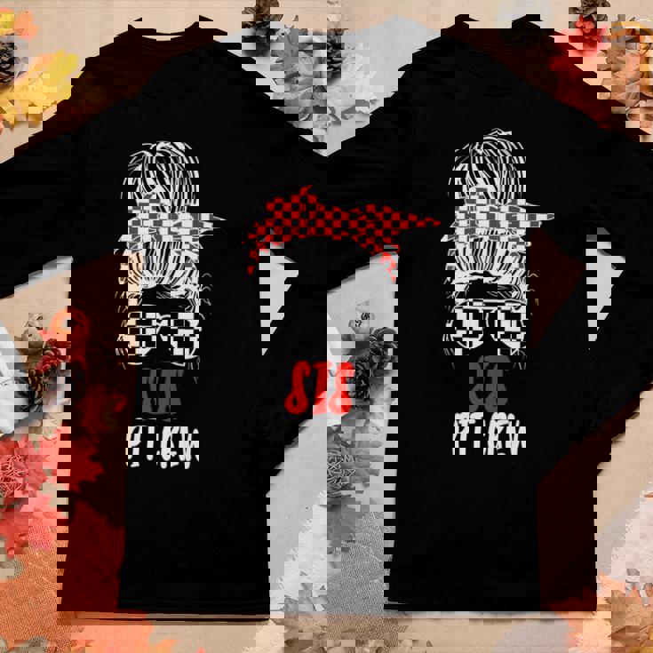 Sis Pit Crew Messy Bun Race Track Car Racing Flag Womens Women Long ...