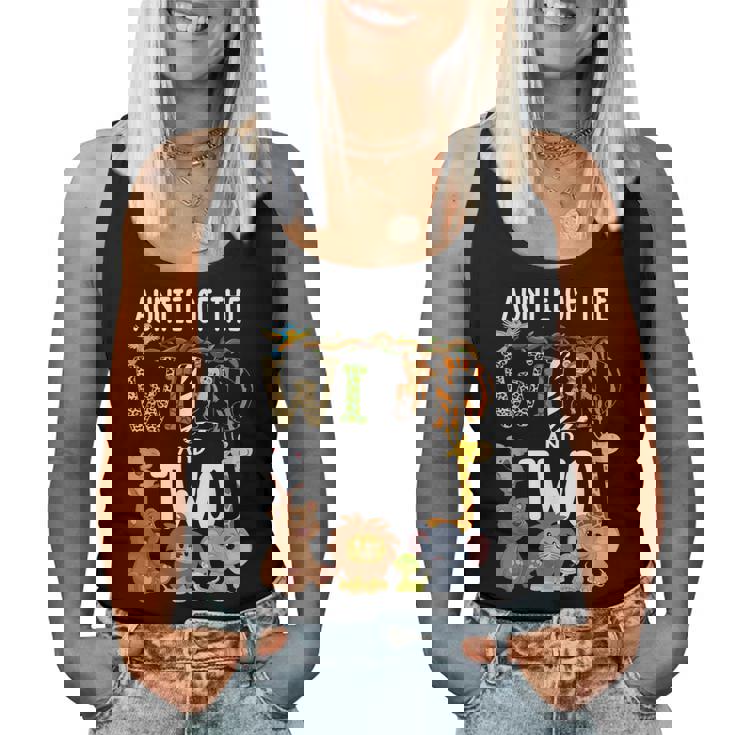 Auntie Of The Wild And Two Zoo Birthday Safari Jungle Animal Women Tank ...