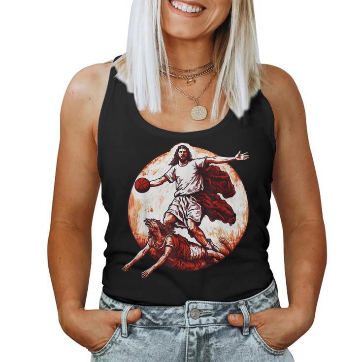Jesus Crossing Up The Devil Christian Basketball Lover Women Tank Top ...