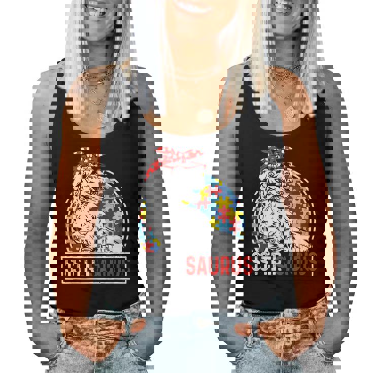 Sistersaurus T Rex Dinosaur Autism Sister Saurus Family Women Tank Top ...