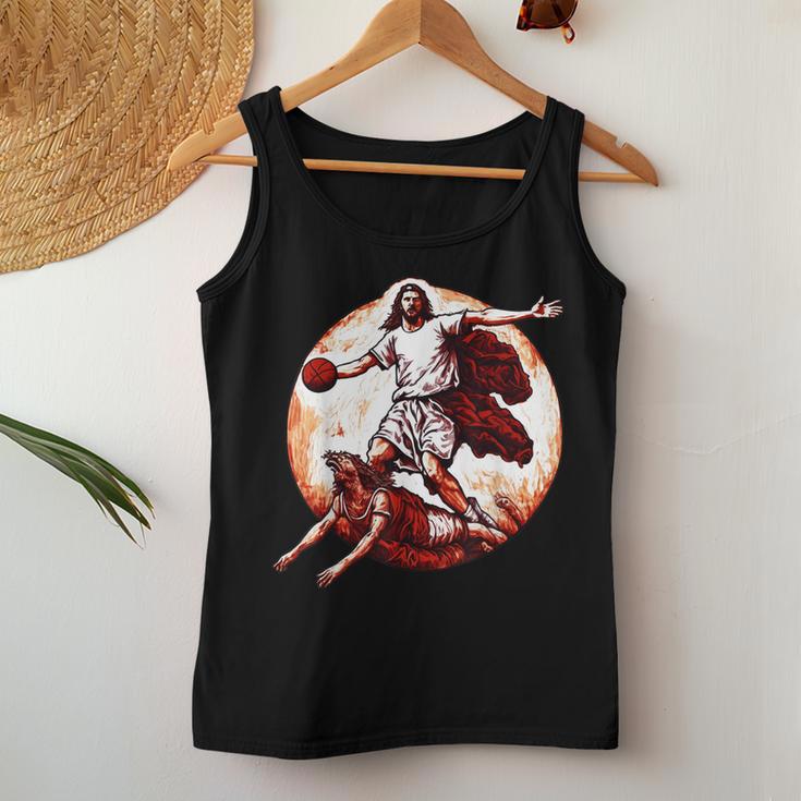 Jesus Crossing Up The Devil Christian Basketball Lover Women Tank Top ...