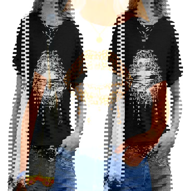 Womens Dripping Lips Leopard Cheetah Animal Print On Lip Women T-shirt ...