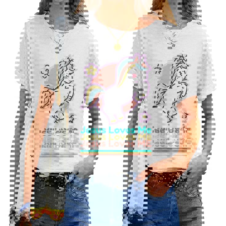 Kids Jesus Loves Me Christian Bible Girls Rainbow Unicorn Women T-shirt ...