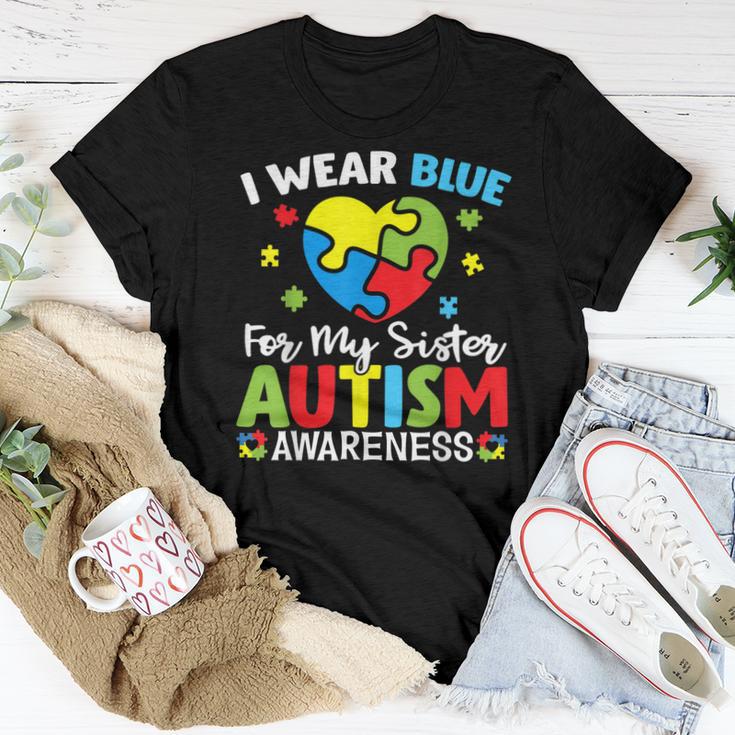 Autism Awareness Month Heart I Wear Blue For My Sister Women T-shirt ...