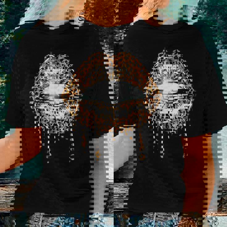 Womens Dripping Lips Leopard Cheetah Animal Print On Lip Women T-shirt ...