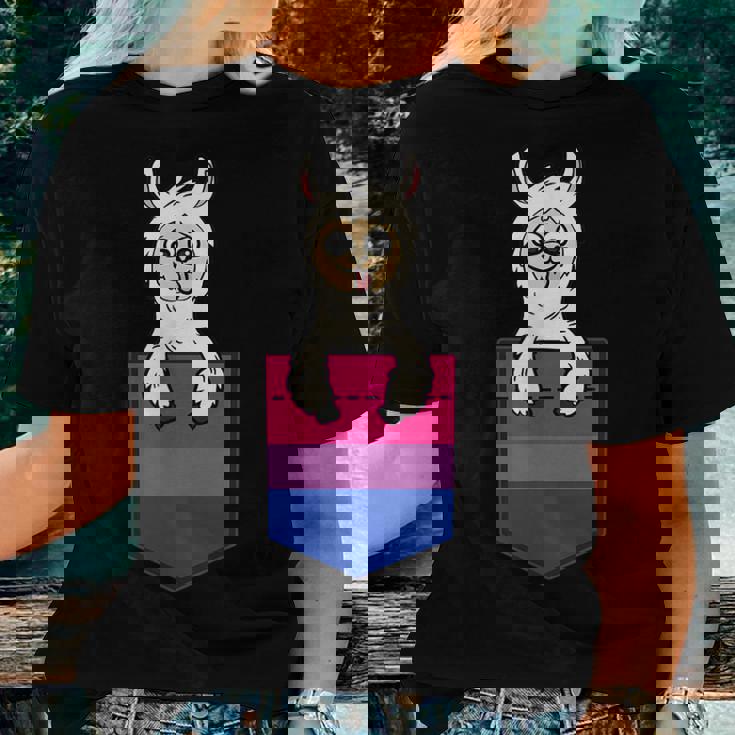 Pocket Llama Bisexual Pride Lgbt-Q Flag Animal Women T-shirt | Mazezy