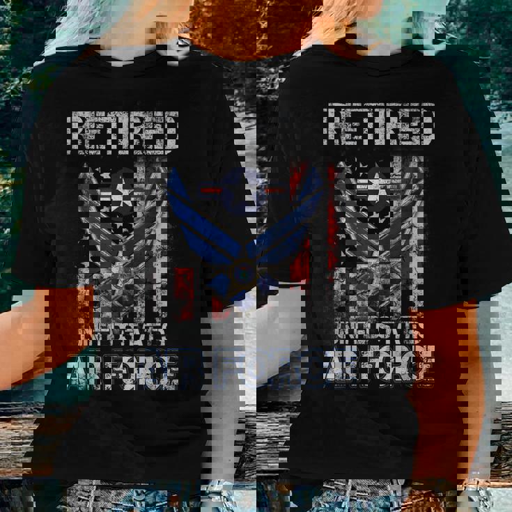 Retired Us Air Force Veteran Usaf Veteran Flag Vintage Women T-shirt ...