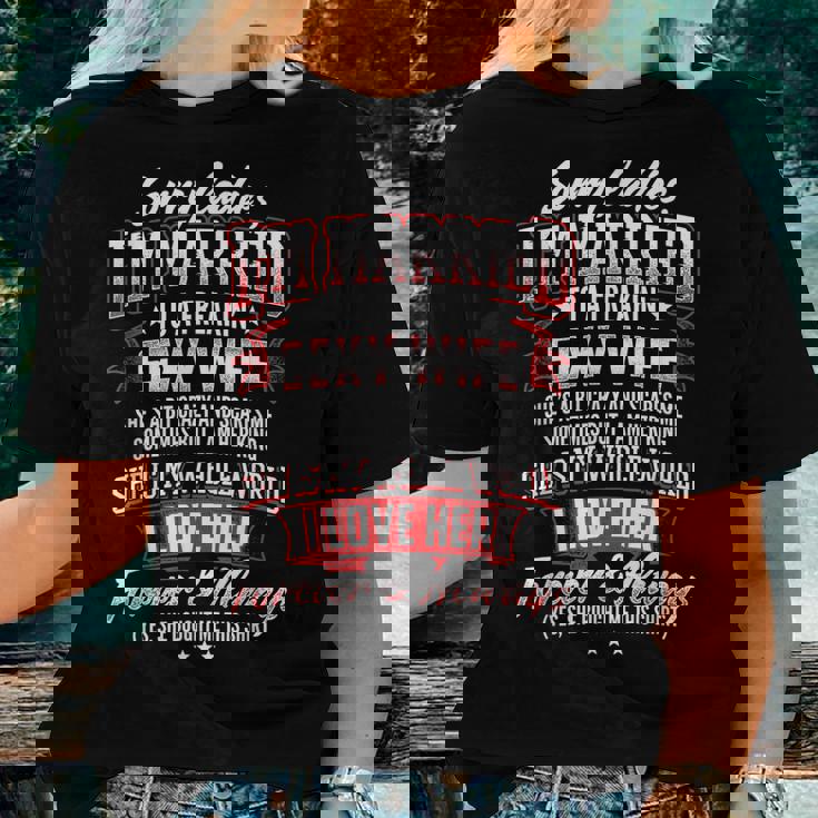 Sorry Ladies Im Married To A Freaking Awesome Wife Women T Shirt Mazezy